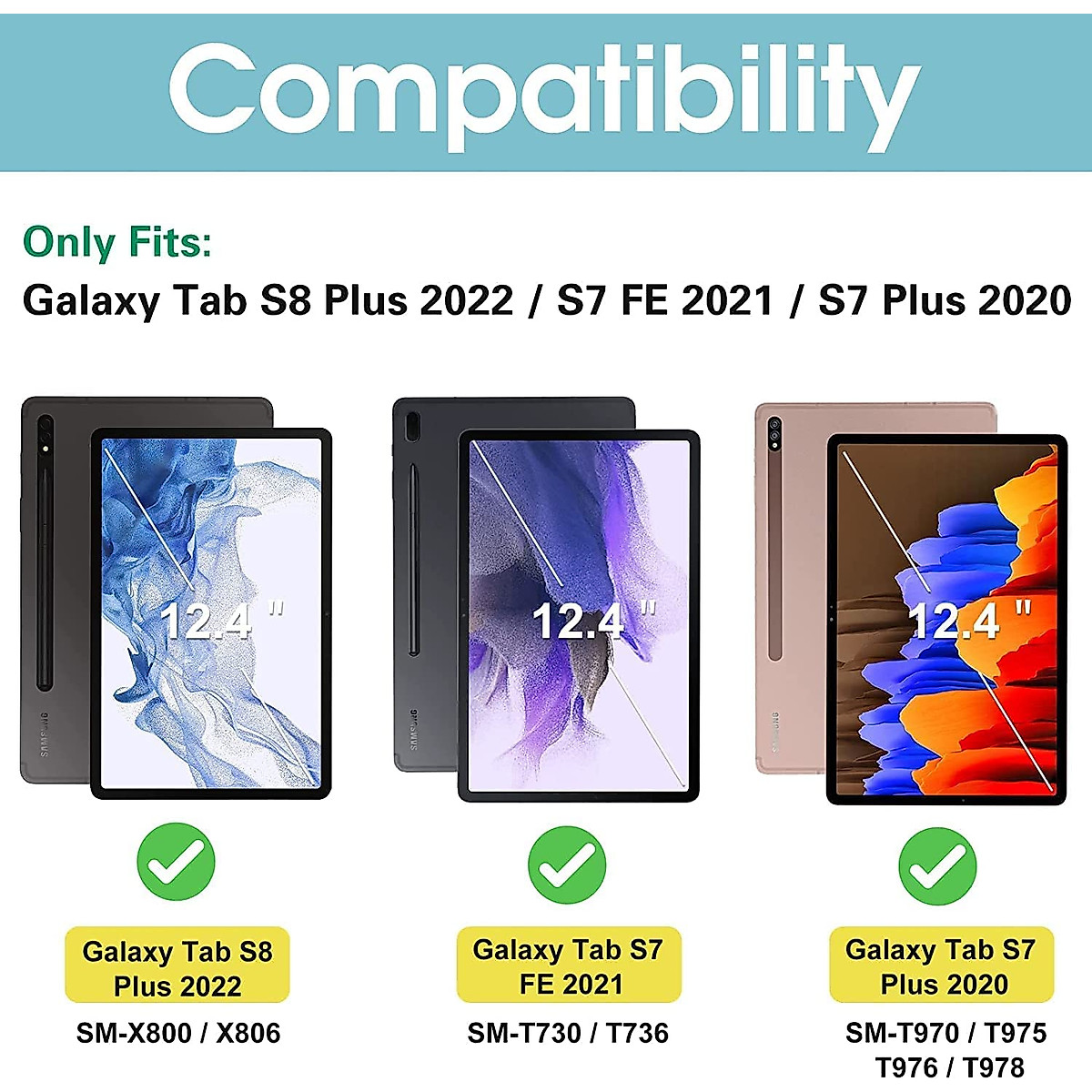 ProCase Cover for Galaxy Tab S7 Fe Case 2021/Galaxy Tab s8 Plus Case 2022/Galaxy Tab s7 Plus Case 2020 with S Pen Holder, Slim Smart Cover Stand Folio Case -Black