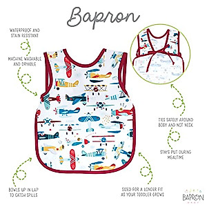 BapronBaby Retro Airplanes Bapron - No Neck Tie Safer Bib for Baby & Toddler - Soft Waterproof Stain Resistant - Machine Washable - Sz Baby/Toddler 6m-3T