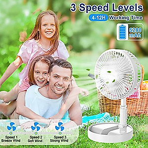 Ledeak Standing Fan with Portable Solar Panel, 8" Telescopic Foldable Desk Fan, Rechargeable Battery Operated Pedestal Fans 3 Speeds Quiet Height Adjustable USB Floor Fan for Bedroom Home Travel