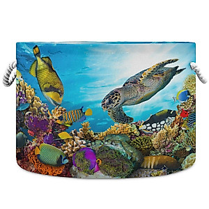visesunny Colorful Coral Reef Fish Sea Turtle Nursery Hamper Basket Clothes Toy Storage Organizer Bin Box Collapsible Laundry Bag for Kid Room,Playroom,Bathroom,Living Room,Dorm