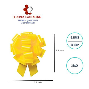 Feronia Packaging 2 Pieces Pull Bow for Gift Wrapping Gift Bows Pull Bow With Ribbon for Wedding Gift Baskets, 5.5 Inch 20 Loop (Yellow)