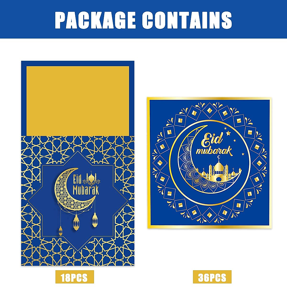 Eid Mubarak Napkins Paper,18 Count Cutlery Holders and 36 Count Ramadan Napkins Lucky Cutlery Decorative Utensil Holders for Ramadan Table Disposable Decorations