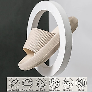 rosyclo Cloud Slides Slippers for Women and Men, Pillow Shower Bathroom Non-Slip Open Toe Super Soft Comfy Home House Cloud Cushion Slide Sandals for Indoor & Outdoor Shoes, Beige Tan