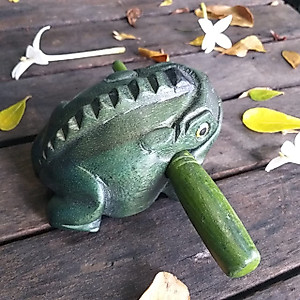 Cozinest 5" Wooden Frog Percussion Instrument Wood Frog Guiro Rasp Tone Block Thailand Handcraft Musical Lucky Frog Home Office Decoration Nice Gift (Green)