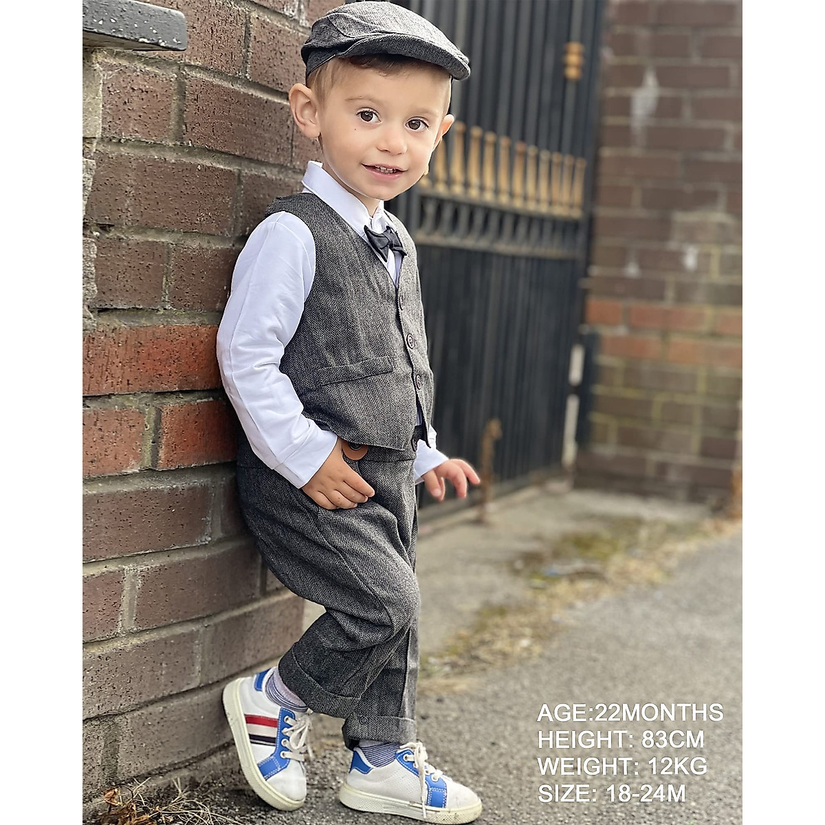 WESIDOM Baby Boy Suit Outfits Set 3pcs,Infant Tuxedo Long Sleeve Gentleman Wedding Jumpsuit & Vest Coat & Beret Hat