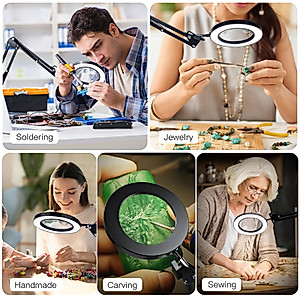 Magnifying Glass with Light, EOOKU 3-in-1 Magnifying Desk Lamp 5X & 10X Magnifying Glass with Light, Adjustable Swivel Gooseneck Arms & Heavy Duty Base Plate…