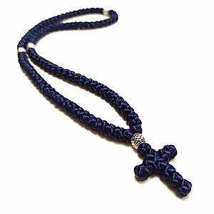 Monastery Vodoca Christian 100-knot Prayer Rope ǀ Smooth Silk Satin Cord (Navy Blue)