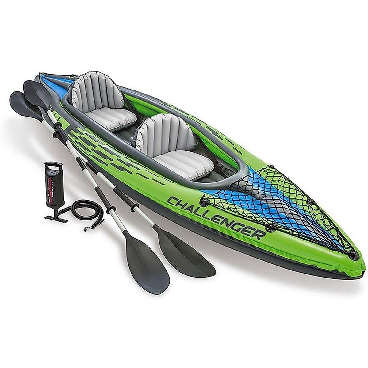 INTEX Challenger Inflatable Kayak Series: Includes Deluxe 86in Kayak Paddles and High-Output Pump – SuperStrong PVC – Adjustable Seat with Backrest – Removable Skeg – Cargo Storage Net