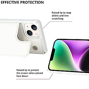 iCoverCase Compatible with iPhone 14 Plus Wallet Phone Case with Card Holder for Women, RFID Blocking Embossed PU Leather Wrist Strap Case 6.7 Inch (Macaron White)