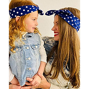 Shimmer Anna Shine Mommy and Me Matching Cotton and Spandex Stretch Headbands (Blue Polka Dot)