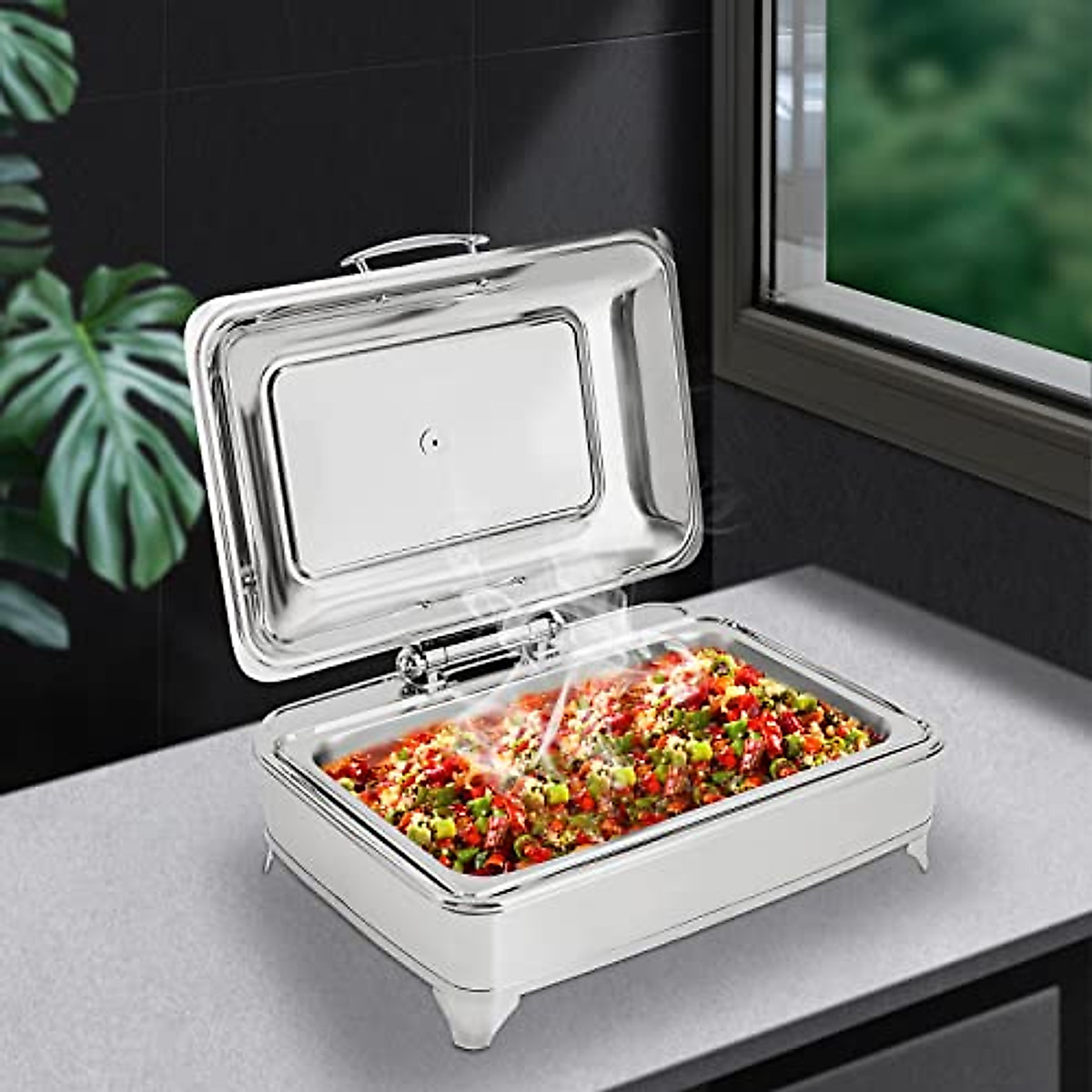 Electric Food Warmers Stainless Steel Buffet Server and Warming Tray with Glass Lid Rectangular 9.5QT Chafing Dish Buffet Set 400W Food Warmers Chafers for Party Catering