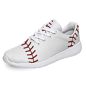 lodaden Women's Tennis Shoes White Baseball Softball Stitch Laces Running Sneakers Casual Lightweight Walking Shoes Gifts for Female Friends,US Size 12 Women/10.5 Men