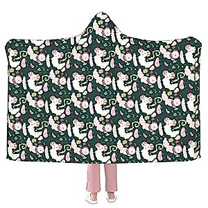Cute Summer Kawaii Axolotl Hooded Blanket Fleece Throw Blanket Wrap Soft Warm Oversized Wearable Blanket for Women & Men