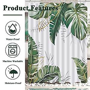 ZYLLGLOW Green Turtleback Leaf Shower Curtain Set Boho Plant Shower Curtain Set with Rugs, Abstract Bathroom Decor Accessories Bathroom Set with Shower Curtain and Rugs Leaves Curtain Set