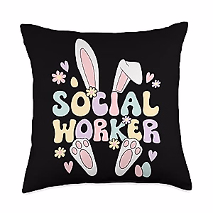 Happy Easter Social Worker Bunny Bunny Social Workers Easter Day Throw Pillow, 18x18, Multicolor