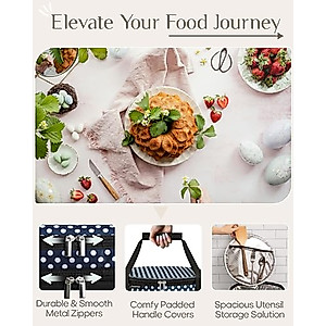 Premium Insulated Round Casserole Carrier & Insulated Pie Carrier (12.5" x 6") – Stylish Pie Carrier with Lid and Handle – Collapsible Cake Carrier, Cheesecake Carrier for transport [Navy Polka Dot]