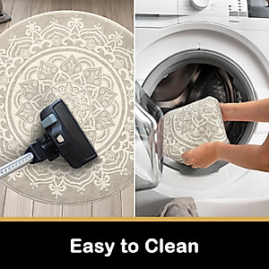 Carvapet 5' Round Boho Mandala Area Rug – Black and Ivory Chic Circle Rug, Non-Slip, Machine Washable Soft Throw Floor Mat for Entryway, Foyer, Living Room, Bedroom, Nursery, or Playroom