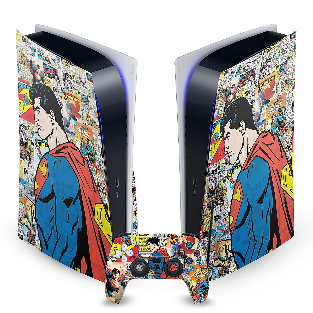 Head Case Designs Officially Licensed Superman DC Comics Character Collage Logos And Comic Book Vinyl Faceplate Sticker Gaming Skin Decal Cover Compatible With PS5 Disc Console & DualSense