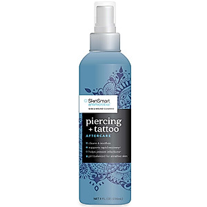 SkinSmart Antimicrobial Piercing & Tattoo Aftercare for Rapid Recovery, Hypochlorous Technology, 8 oz Spray