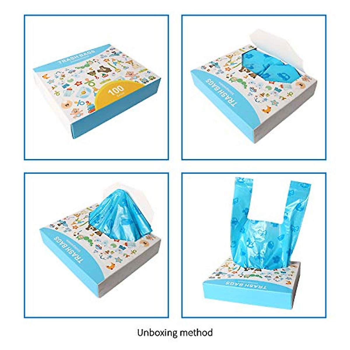 Disposable Diaper Bags with Easy-Tie Tabs, Degradable Diaper Trash Bags or Pet Waste Bags, With Cute Pattern Unscented Biodegradable Diaper Sacks, 200 Counts