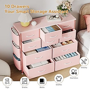 Jojoka Dresser for Bedroom with 10 Drawers, Dressers & Chest of Drawers, Fabric Storage Drawer with Side Pockets for Kids Room, Closet, Hallway, Entryway, Living Room