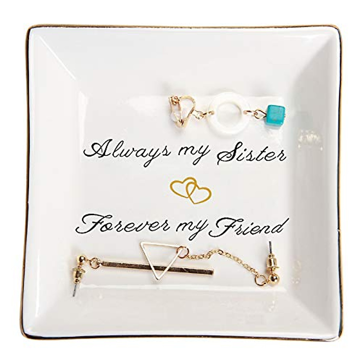 HOME SMILE Sister Birthday Gifts Trinket Dish Jewelry Tray -Always My Sister,Forover My Friend,Gifts for Sisters Bestie BFF Her
