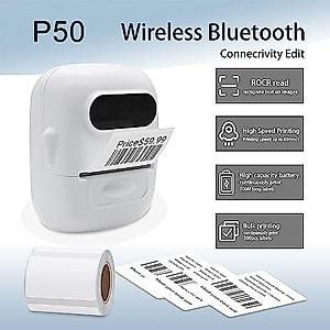 HYBSK Bluetooth Label Maker with Label, P50 Barcode Label Printer, Direct Thermal Printer Compatible with iPhone/Android (P50 with Label)