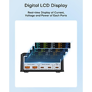 USB Charging Station,ASOMETECH 260W 5Ports Fast USB C Charging Station,140W PD3.1 USB C GaN Charger with LCD Display,Wireless Charger,Desktop USB Charging Hub for MacBook Pro/Air,iPad,iPhone,Samsung