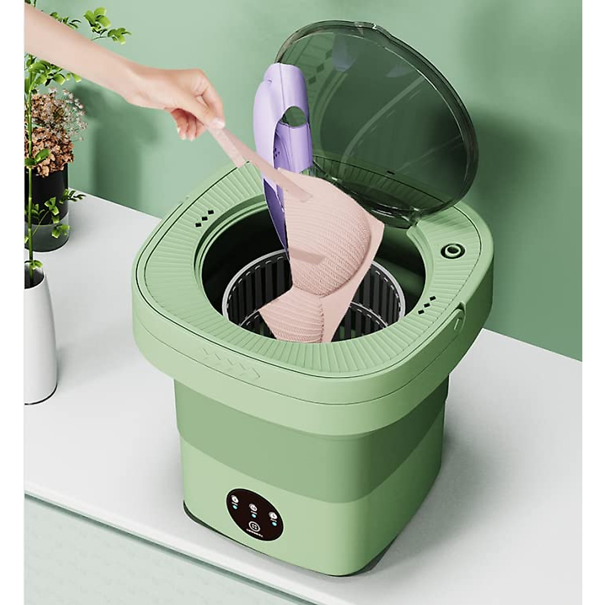 LiveGo Portable Washing Machine and Dryer Combo Perfect for Apartments, Dorms, and RVs Mini Foldable Washer with Disinfection Function - Convenient and Travel-Friendly Laundry Solution (green-6.5L)