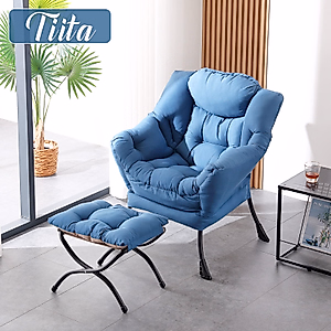 Tiita Lazy Chair with Ottoman, Modern Large Accent Lounge Chair, Leisure Sofa Armchair/Reading Chair with Footrest for Bedroom, Living Room, Dorm Rooms, Garden and Courtyard