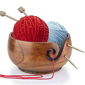 Handmade Wooden Yarn Bowl with Cover for Knitting Needles and Crocheting 6", Wooden Yarn Bowl for Moms and Grandmothers