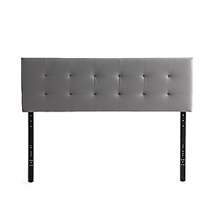 Edenbrook Hawthorne Faux Leather Headboard - Modern -Adjustable Height - Buttonless Tufting, Queen, Grey