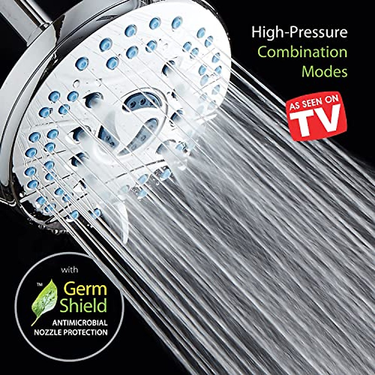 AquaCare As-Seen-On-TV High Pressure 6-setting 6 inch Rainfall Shower Head with Special Hygienic Anti-clog Nozzles for Cleaner, More Powerful Shower! Top American Brand/All Chrome Finish