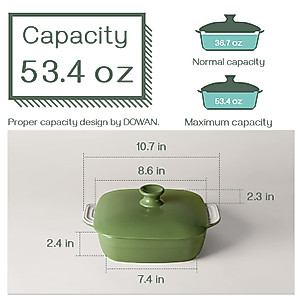 DOWAN Casseroles dish with lids, Ceramic Baking Dish With Lid, Casserole Dishes for oven, 1.6 Quarts Bakeware With Handle Oven Safe for Cooking, Dinner, Home Gift, 8 x 8 Inches, Green