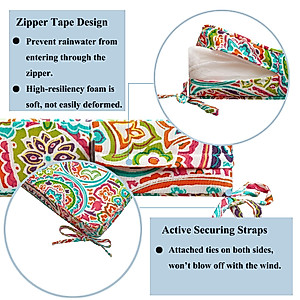 FUNHOME Outdoor Bench Cushion Water-Repellent, 48 x 18 Inch Bench Cushions for Outdoor Furniture, Settee Cushions with Handle and Straps, Patio Couch Cushion 1 Pack, Melora Paisley