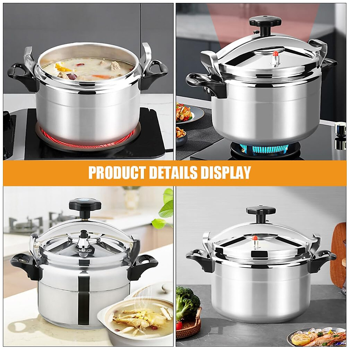 Luxshiny Stainless Steel Pressure Cooker, Gas Stove Top Pressure Canner 7L Safety Aluminum Canning Pot Household Cooker Pot Induction Cookware Fast Cooking Pot Silver