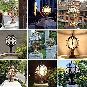 Mrdsre Classic Aluminium Die-Casting Post Light Glass Outdoor Globe Column Light Lantern Traditional Victorian Patio Pillar Lamps Waterproof Courtyard Porch Gate Landscape Street Lighting Fixture E27
