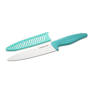 Farberware Ceramic Chef Knife with Custom-Fit Blade Cover, Razor-Sharp Kitchen Knife with Ergonomic Handle, Dishwasher-Safe, 6-inch, Aqua