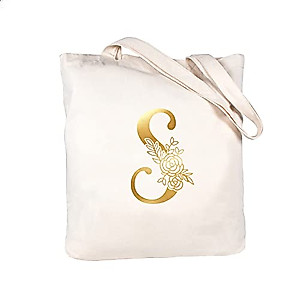 CARAKNOTS Canvas Tote Bag Initial S Birthday Gifts for Women Personalized Monogrammed Tote Bag for Wedding Valentine's Christmas Graduation Gifts for Teacher Mom Friends Sister Initial Bag Cotton
