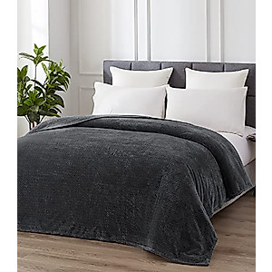 Elegear Fleece Throw Blanket Queen Size, 350GSM Super Soft Fuzzy Blanket with Jacquard Weave Design, Lightweight Flannel Cozy Blanket for All Season, for Bed/Sofa/Couch/Office/Travel - 90"x90", Gray