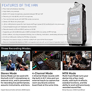 Zoom H4n Pro 4-Input / 4-Track Portable Handy Recorder with Onboard X/Y Mic Capsule (Black) + 32GB Memory Card + Professional Lavalier Condenser Microphone + 4 AA Batteries and Charger