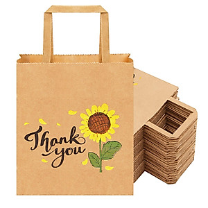 Cmecial 50Pcs 10x8x4.7 Thank You Gift Bags Bulk, Thank You Bags for Business Small, Sunflower Paper Gift Bags with Handles Bulk, Thank You Paper Bags with Handles Bulk, Small Gift Bags Retail bags (B)