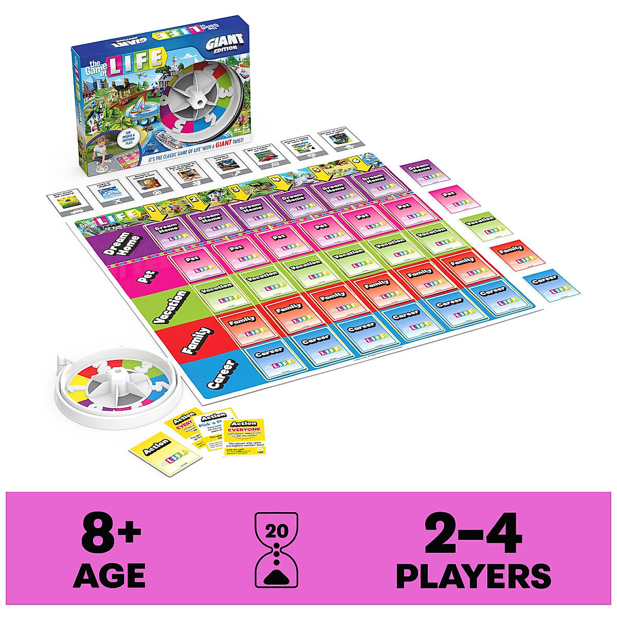 The Game of Life, Giant Edition Family Board Game Indoor/Outdoor Fun Game with Big Oversized Gameboard Cards Spinner, for Adults and Kids Ages 8 and up