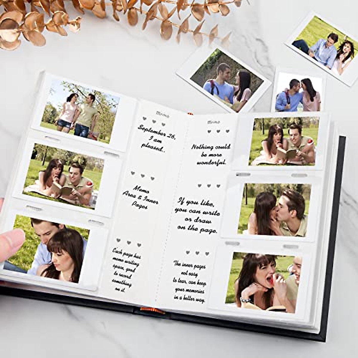 Photo Album for Fujifilm Instax Mini Camera, Polaroid Camera, Instax Photo Album with Memo Areas, 180 Pockets 2x3 Photo Album with Writing Space for Instax Mini 12 11 40 9 7+ Evo Liplay Camera,Black