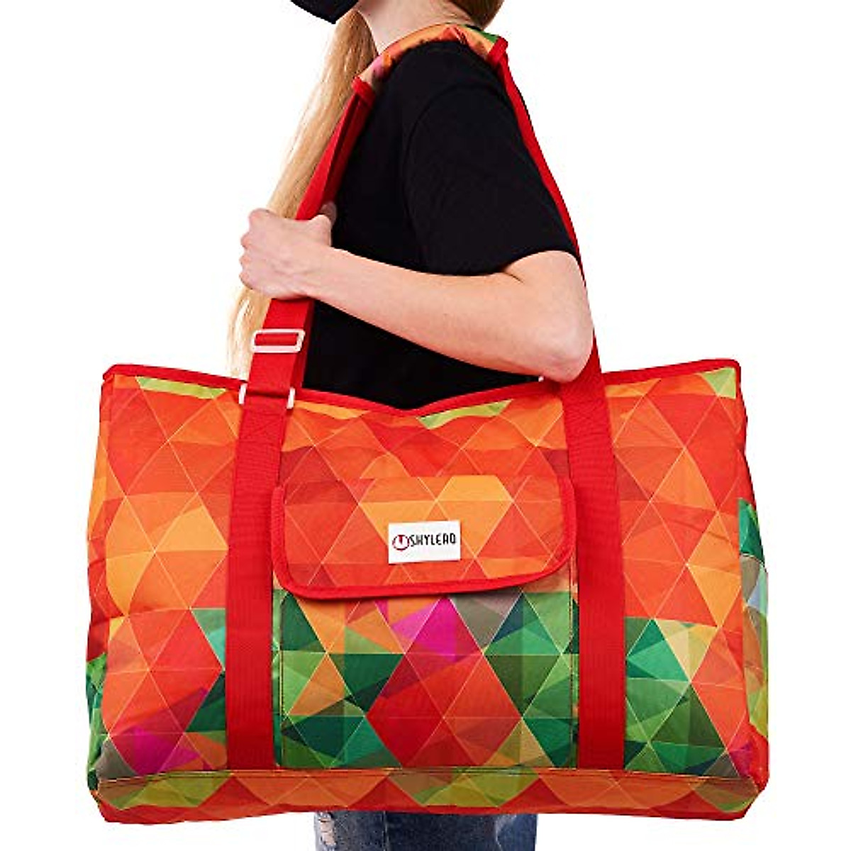 SHYLERO Beach Bag and Pool Bag Has Cooler Pocket, 7 Pockets Total, Zip Top. Family Size Waterproof Beach Tote