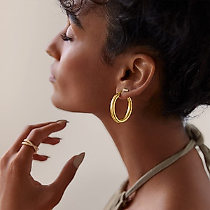 PAVOI 14K Gold Plated Sterling Silver Post Monet Oval Chunky Lightweight Hoop Earrings for Women in Yellow Gold