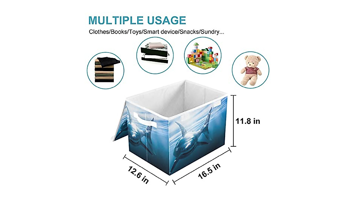 CaTaKu Water Shark Storage Bins with Lids for Organized Home & Office