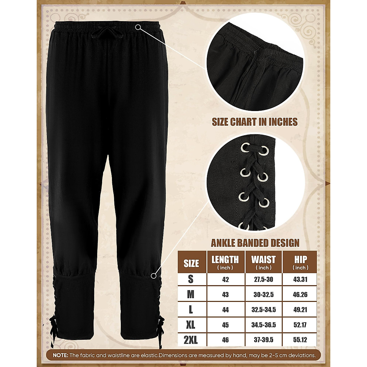 Panitay 8 Pcs Halloween Men's Renaissance Costume Set Medieval Viking Shirt Pant Belt Cape Bracer Sword Bag(Large,Stylish Color)