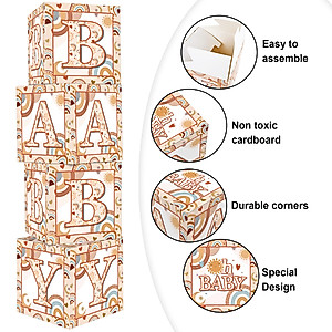 Boho Rainbow Baby Shower Balloons Boxes Party Decorations 4pcs Blocks Baby Shower Decoration for Baby Girl Birthday Party Backdrop Boho Rainbow Party Decorations