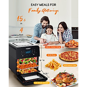 Nuwave Brio 15.5Qt Air Fryer Toaster Oven & Rotisserie Kit, 2024 New Advanced Turbo Convection Tech, Healthy PFAS Free, Max Even & Crisp, Powerful 1800W, 50-425°F, 150 Presets, Smart Probe, 4 Rack